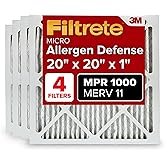 Filtrete 20x30x1 AC Furnace Air Filter, MERV 11, MPR 1000, Micro Allergen Defense, 3-Month ...