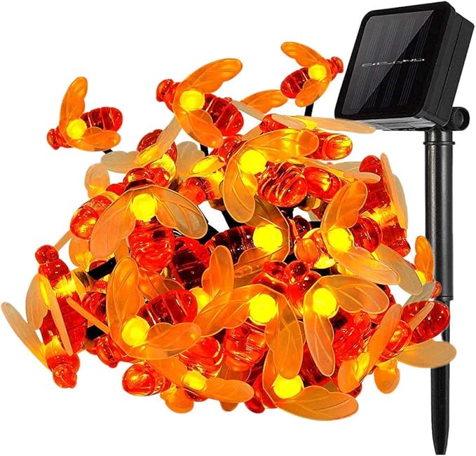Honeybee String Lights,KINGCOO Waterproof 30 Led Bumble Bee Shape Solar ...