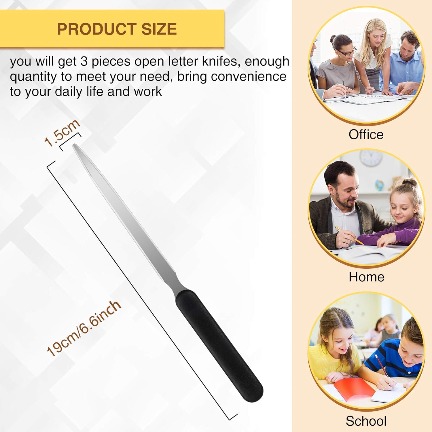 3 Pieces Office Letter Opener Stainless Steel Hand Envelope Slitter ...