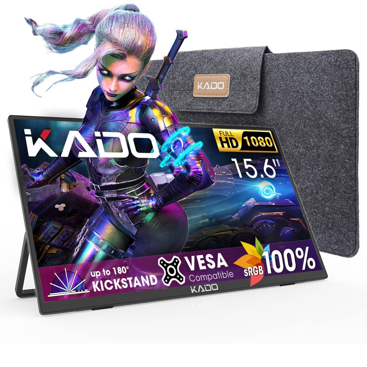 Kado 15.6" FHD Portable Monitor for Laptop, 100% sRGB Second Display ...