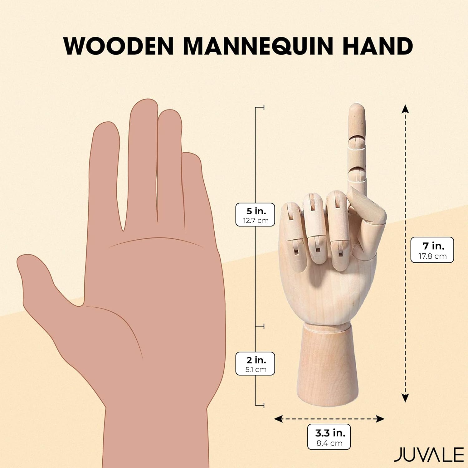 Juvale Realistic Wood Posable Manikin Hand Model – 7 inch – Right Hand ...