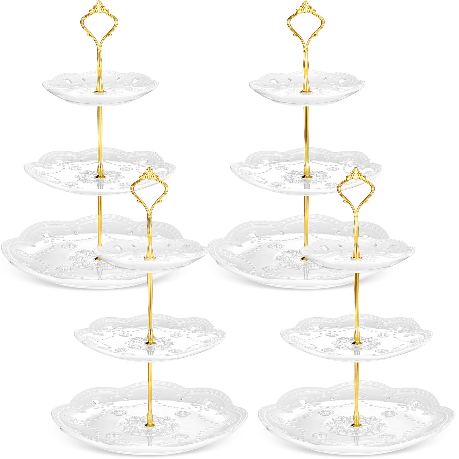 4 Pcs 3 Tier Serving Tray, Porcelain Cupcake Stand, Tiered Serving ...