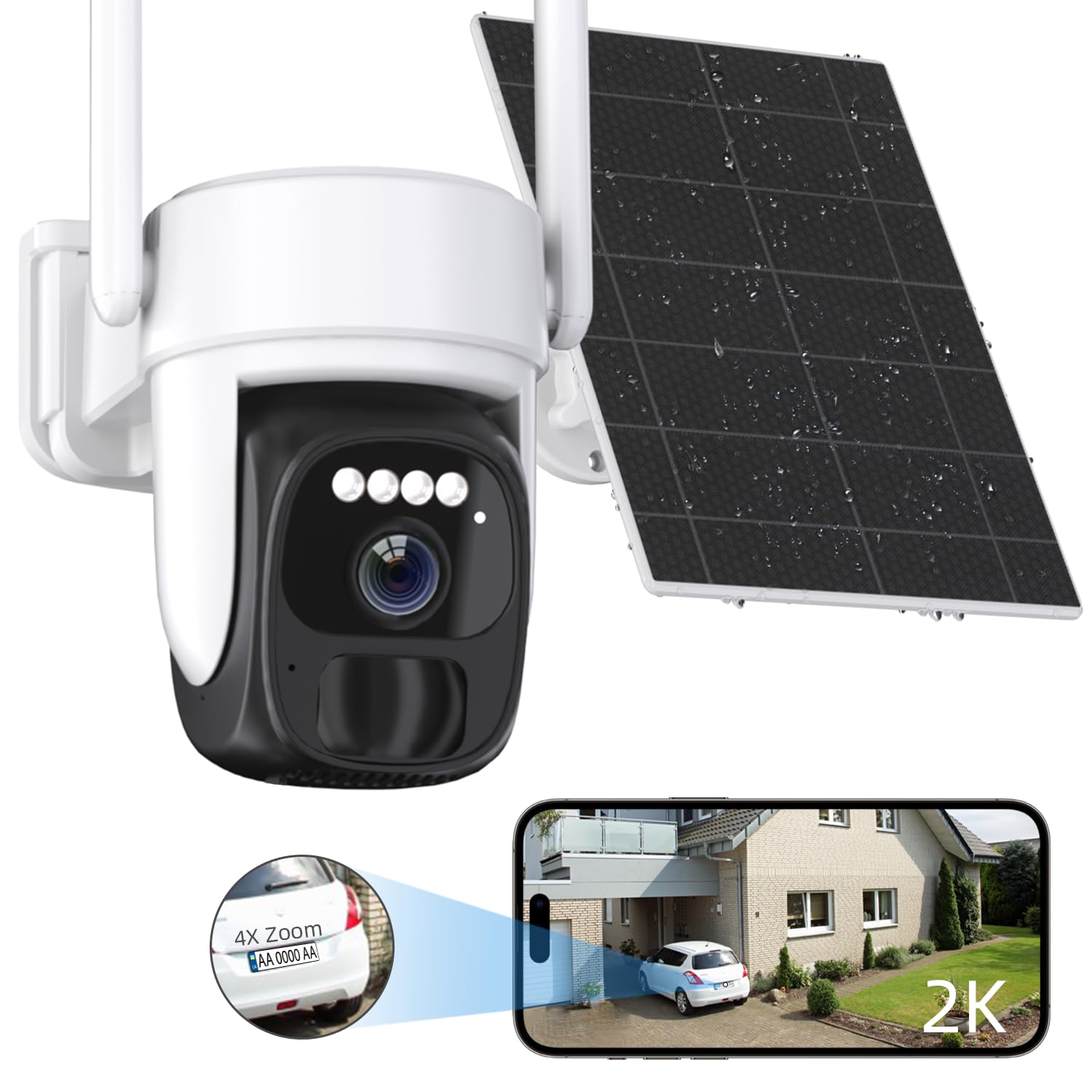 2K Solar Security Camera Wireless Outdoor, 360° Pan Tilt WiFi Camera ...