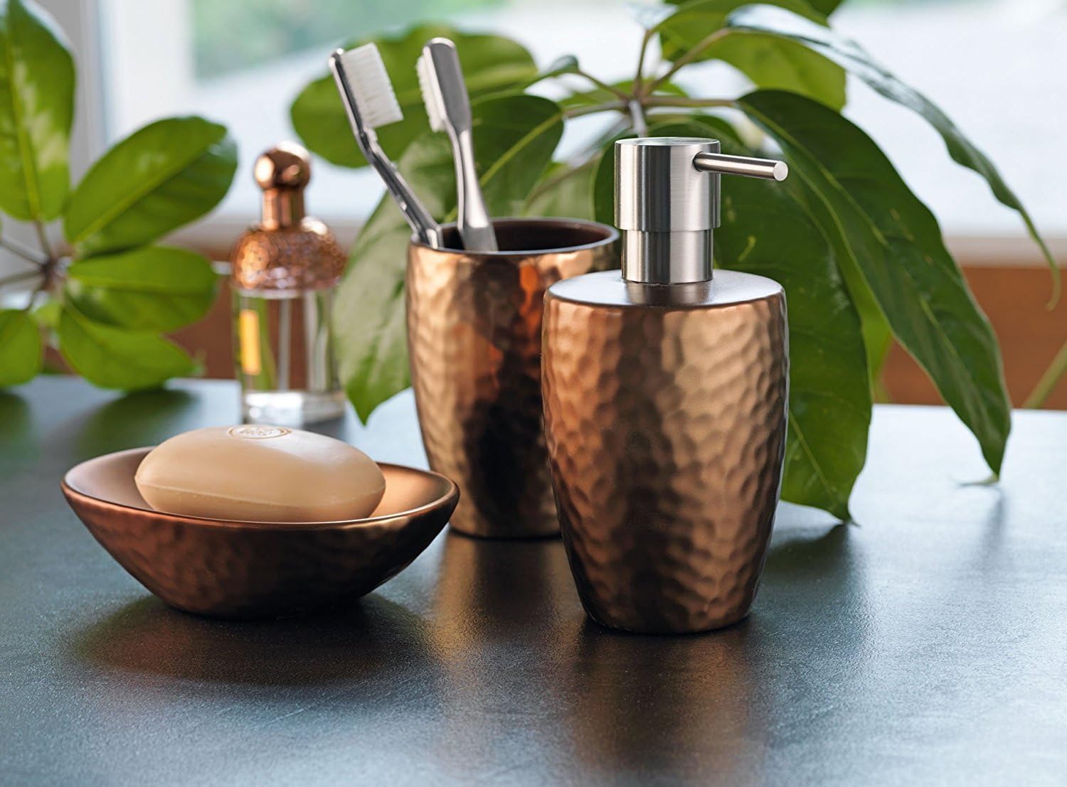 Spirella Darwin Hammered Stoneware Copper Soap Dispenser - BigaMart