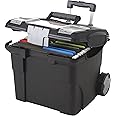 Storex Premium Mobile File Cart with Telescoping Handle and Rubberized ...