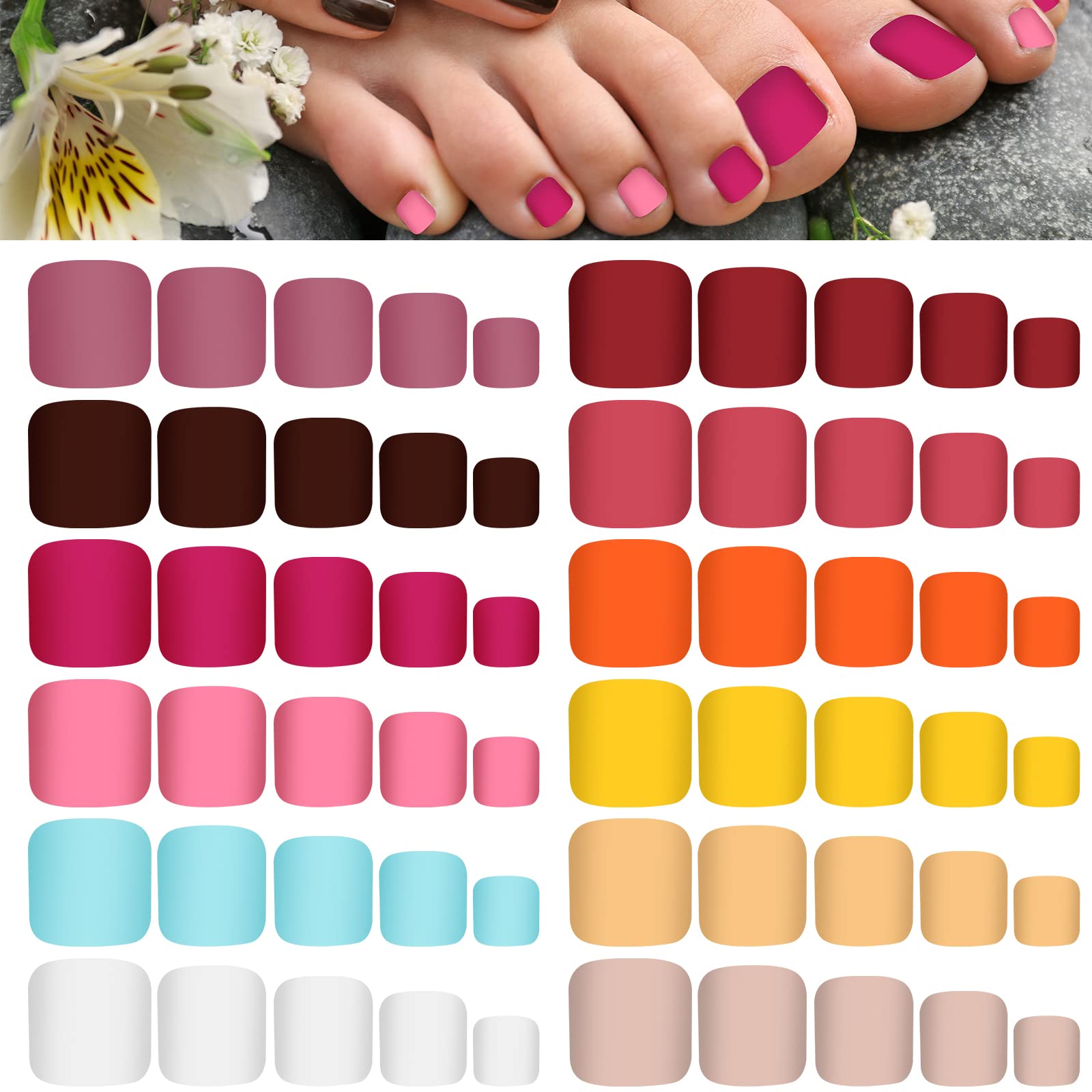 Maitys 336 Pieces 12 Sets Toenail Press on Fake Toe Nails Short Square ...