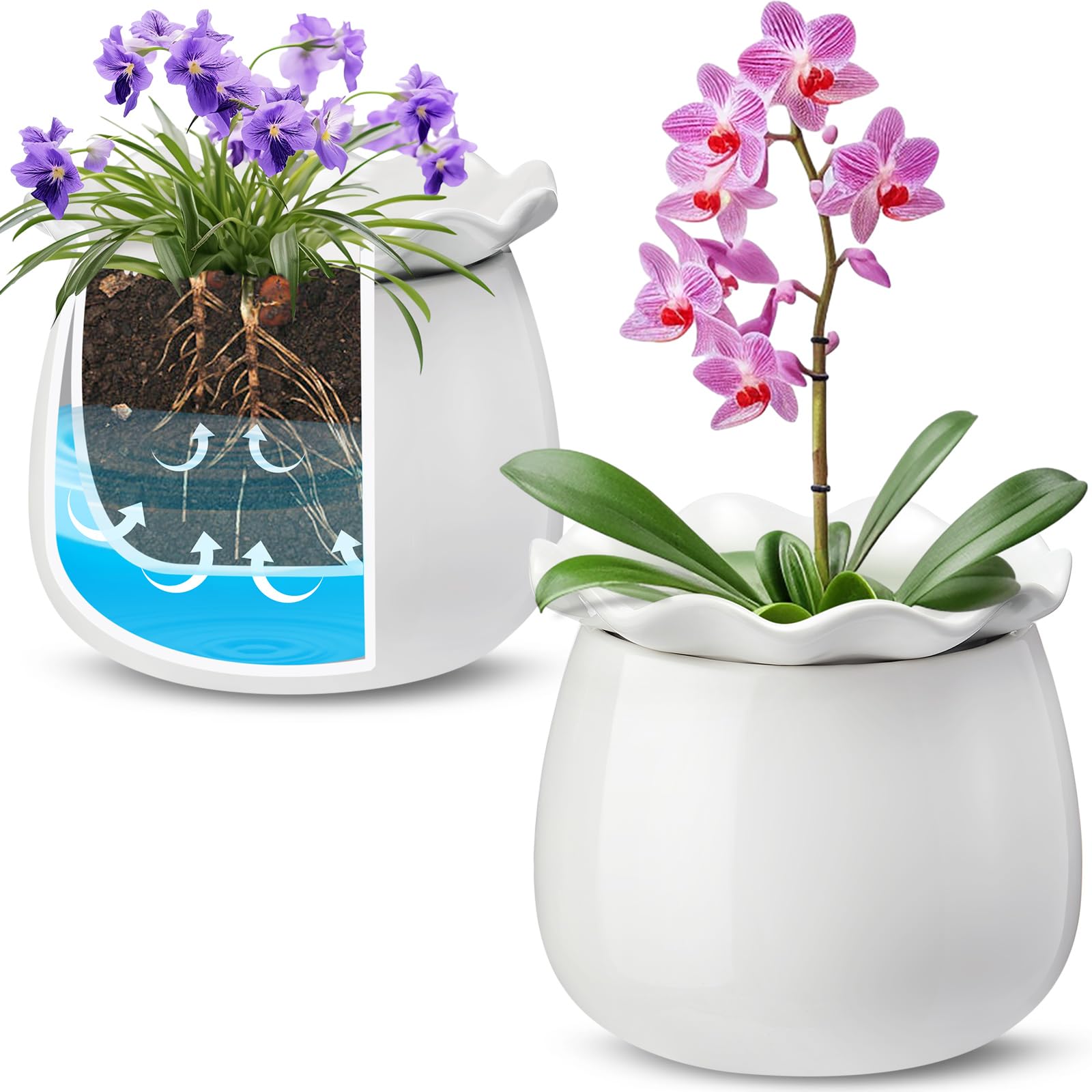 Suclain 2Pcs Self Watering Plant Pot 6 inch Large Self Watering Pots ...