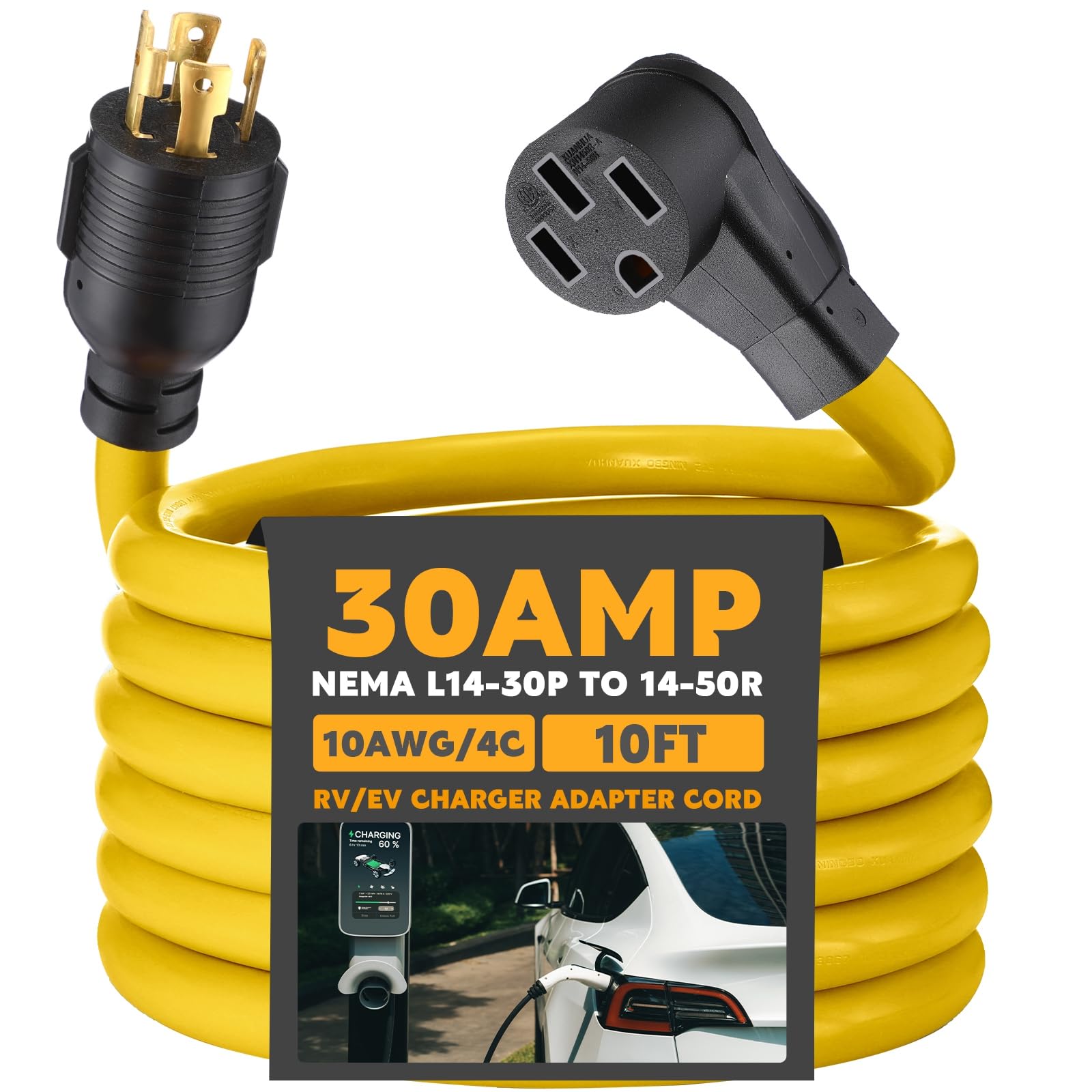 Tellegloww 10FT 4 Prong 30 Amp to 50 Amp Generator to RV/EV Adapter Cord Compatible with NEMA ...