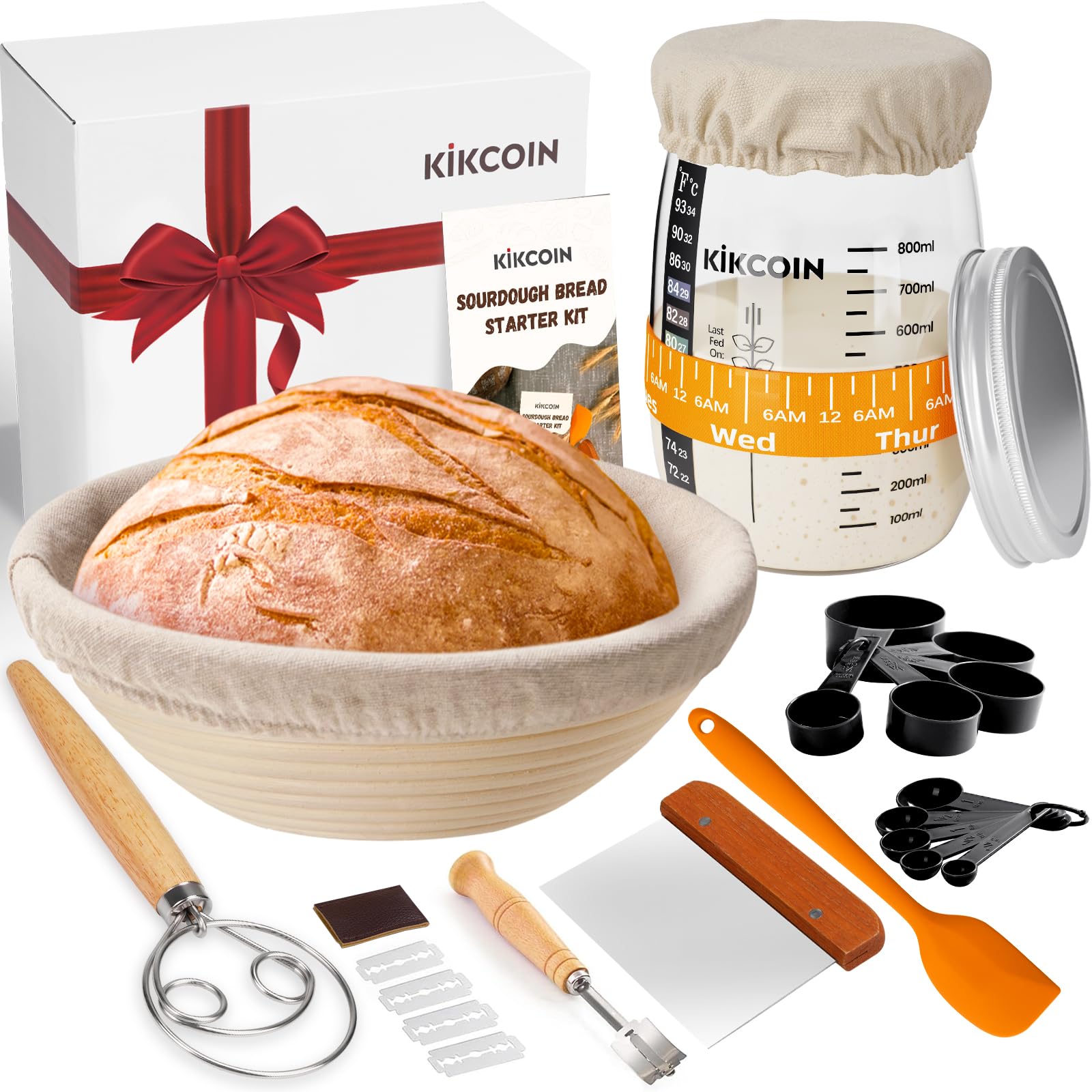 Complete Sourdough Starter Kit, Kikcoin Banneton Bread Proofing Basket ...