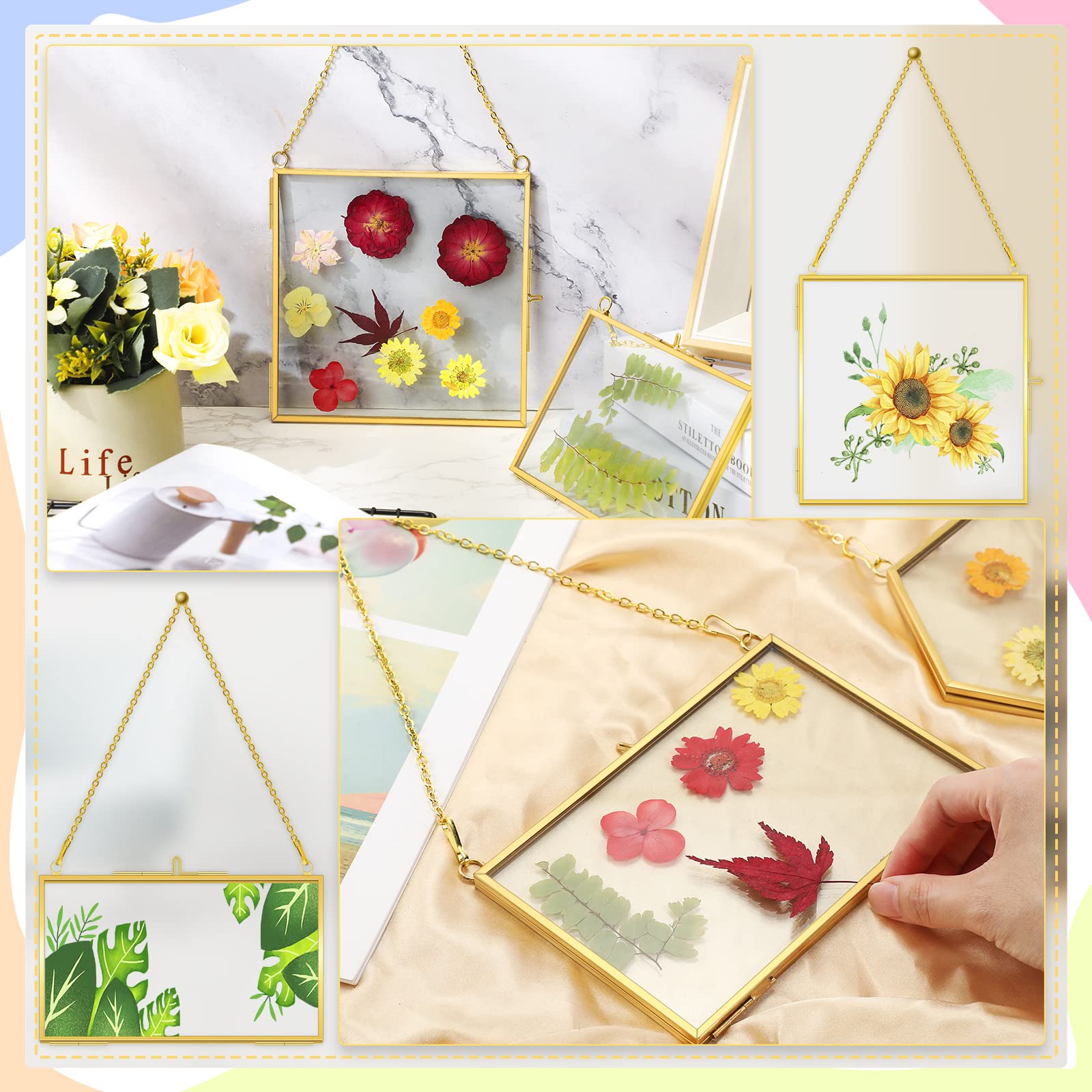 Mua 6 Pcs Brass Glass Frame for Pressed Flowers Hanging Picture Frames ...