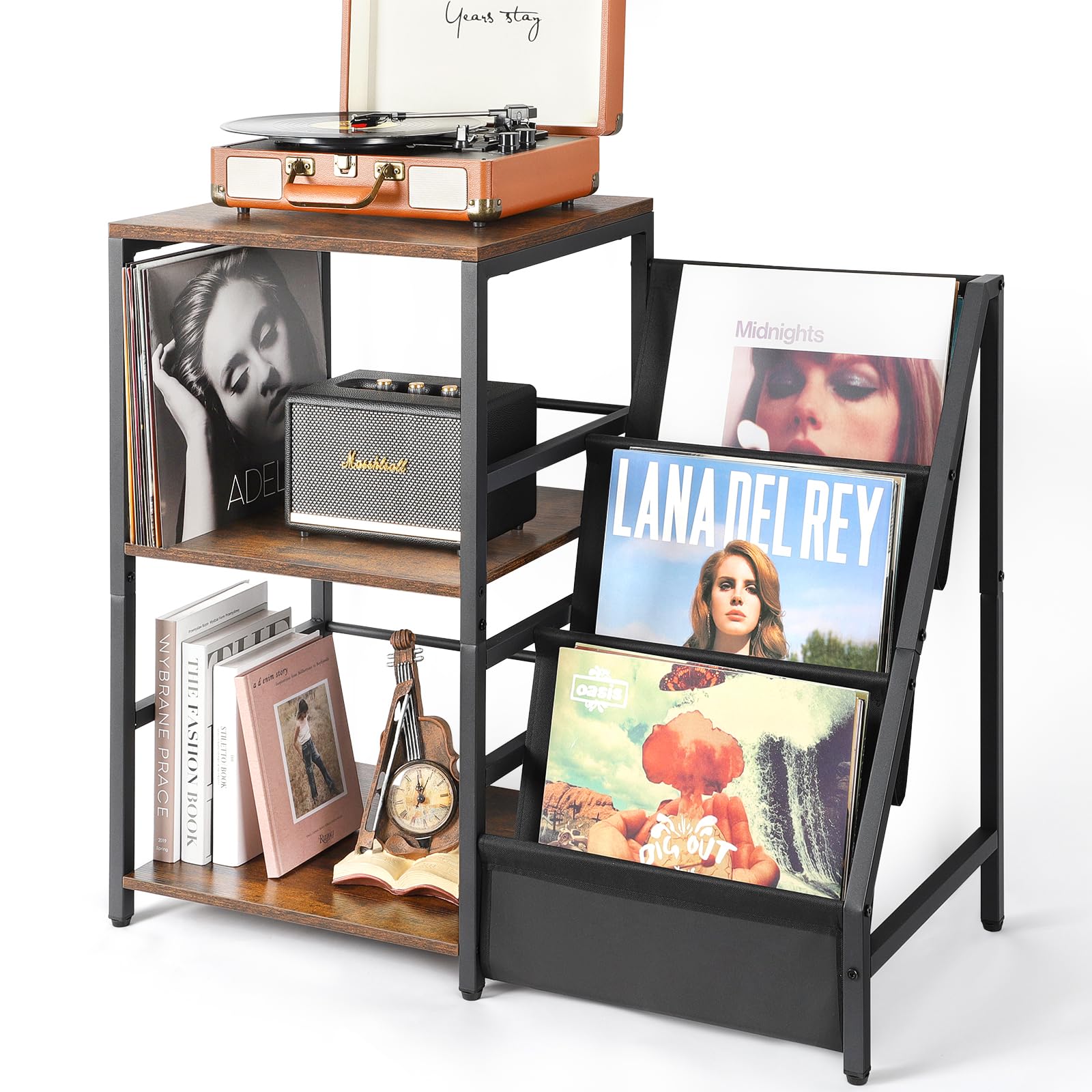 Bikoney Record Player Stand, Turntable Stand with 3-Tier Vinyl Record ...
