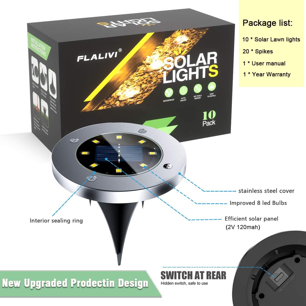 Solar Ground Lights, 8 LED Solar Disk Lights Outdoor Waterproof for ...
