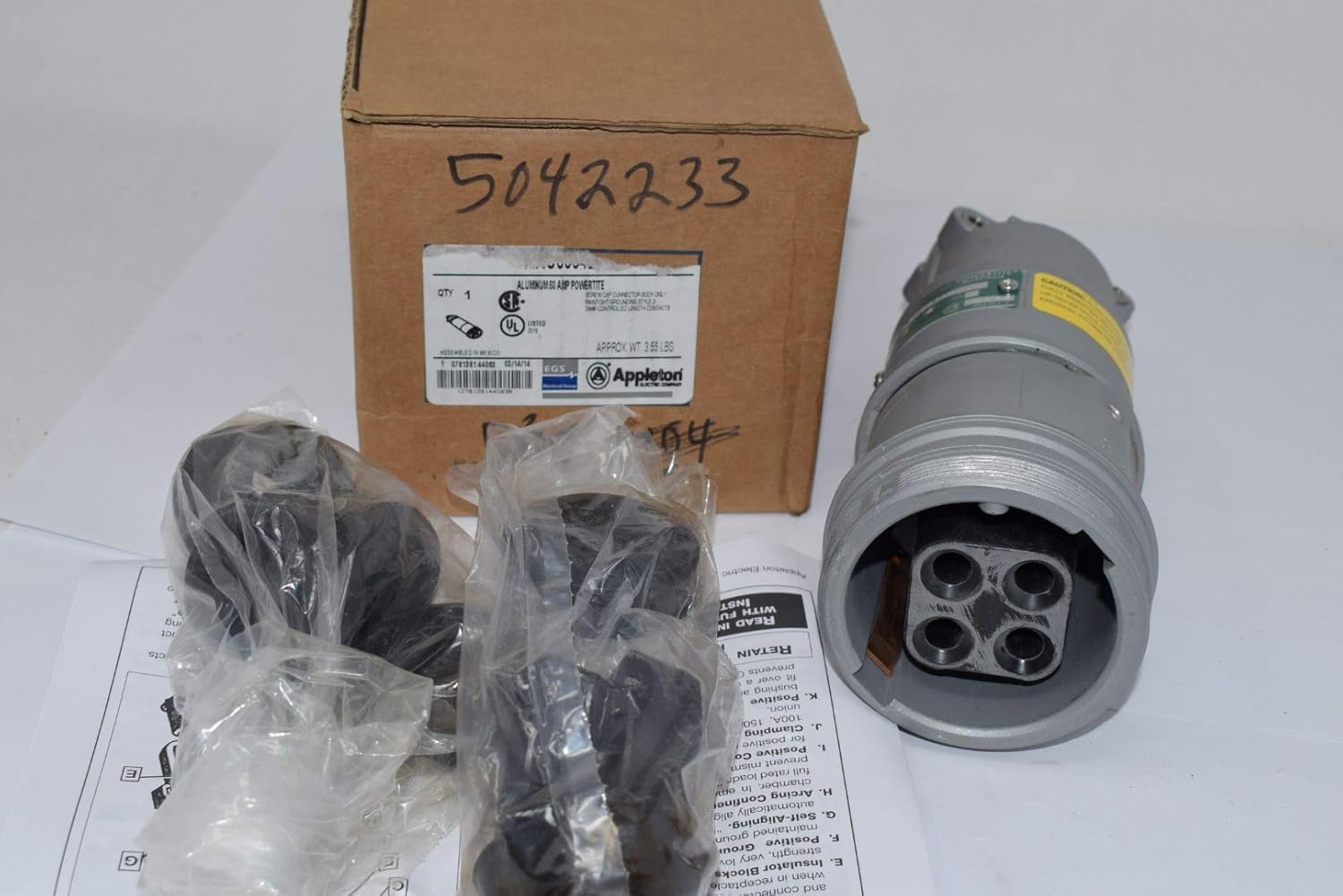 New Appleton ARC6034BC Pin & Sleeve Connector, 60A, 4600V, 4P3W Plug ...