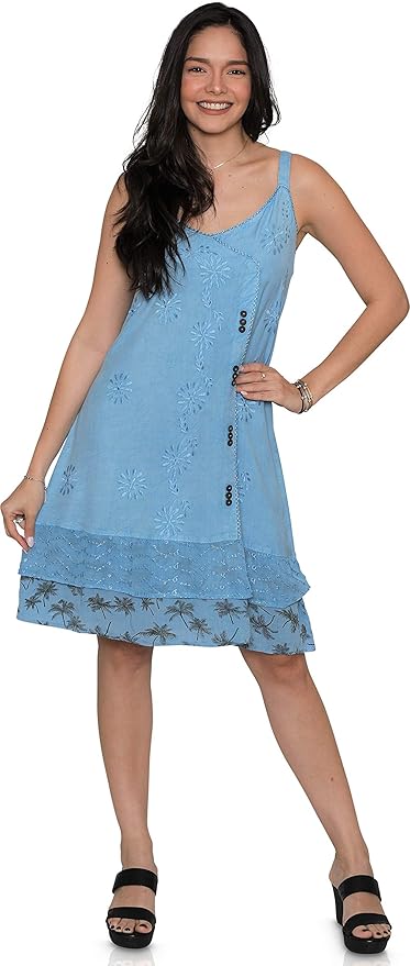 Raya Sun Cotton/Rayon Swing Dress With Animal Print Ruffle SM-3L at ...