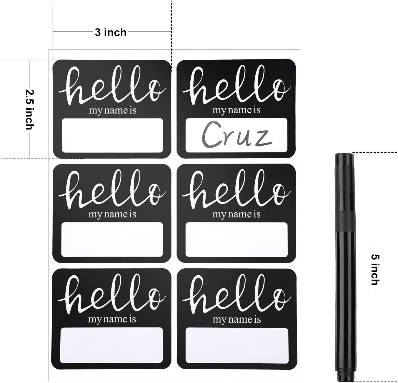 120 Pieces Hello Name Tags with Black Marker Pen, Hello My Name is ...