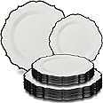 Amazon.com | Contemporary Collection Combo White Plates with Black Rim ...