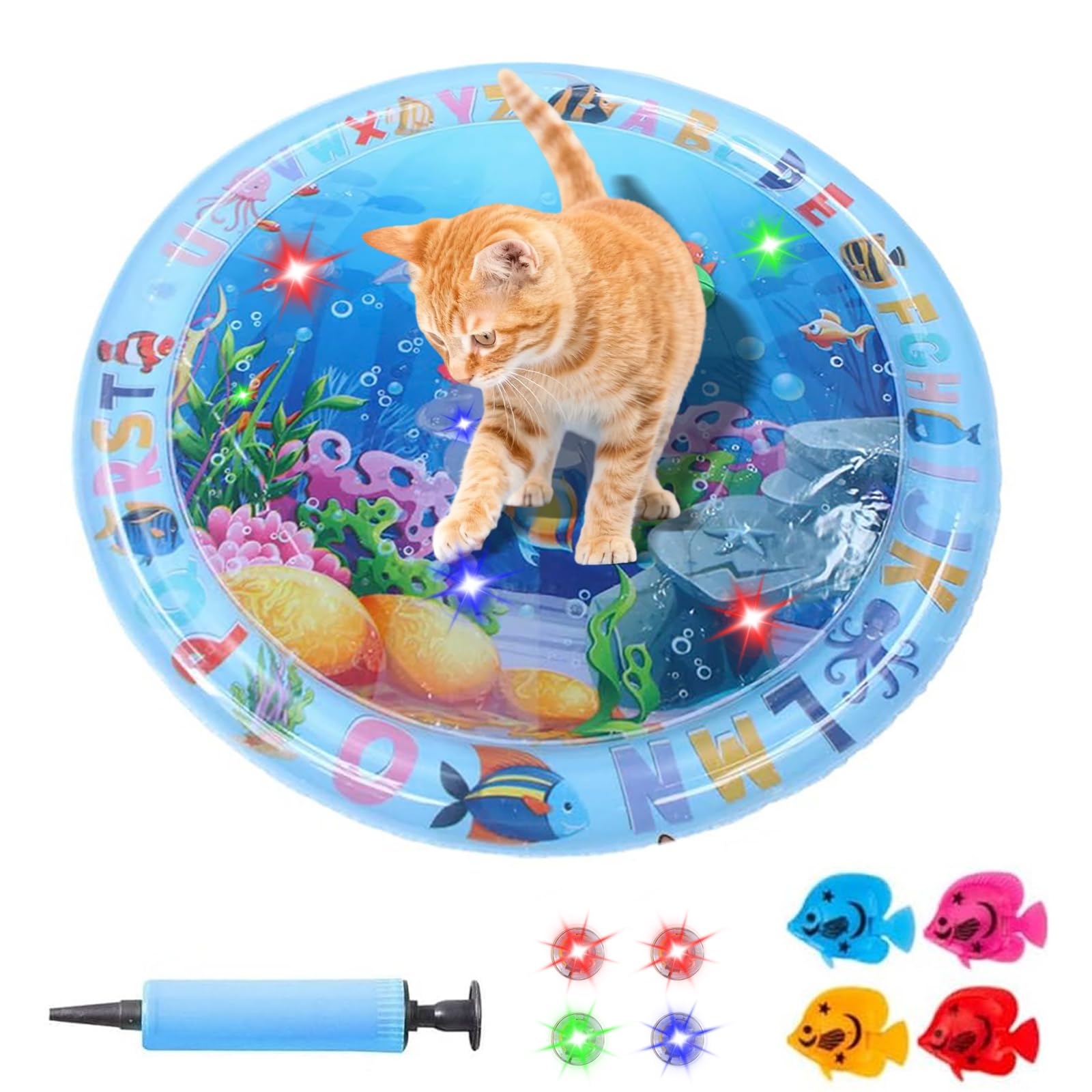 Cat Water Mat with LED Light, Multi-Color Lighted Cat Play Mat ...
