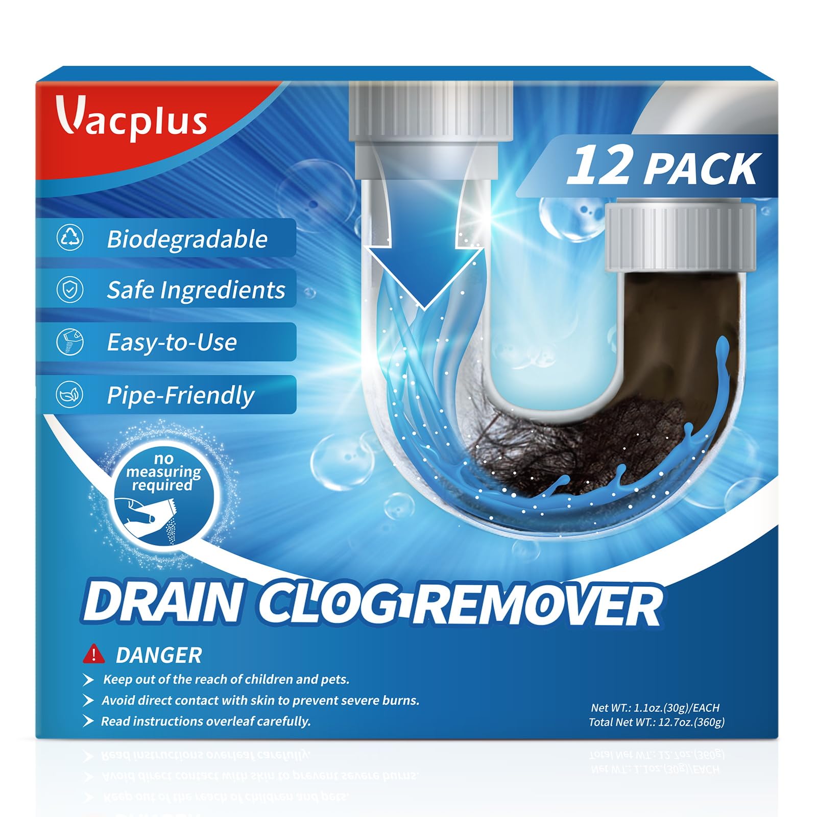 Vacplus Drain Clog Remover - 12 Pack Drain Cleaner Hair Clog Remover ...