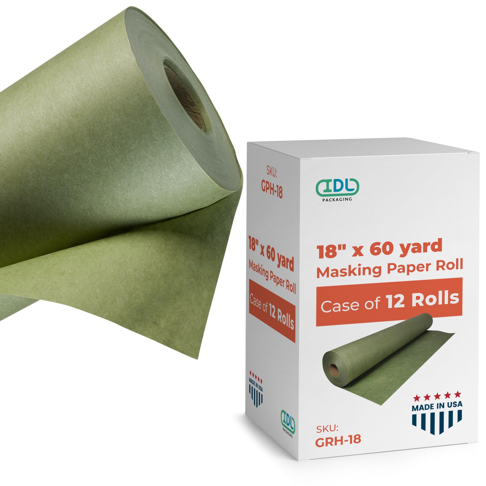 IDL Packaging Premium 18" x 60-Yard Green Masking Paper Roll (Case of ...
