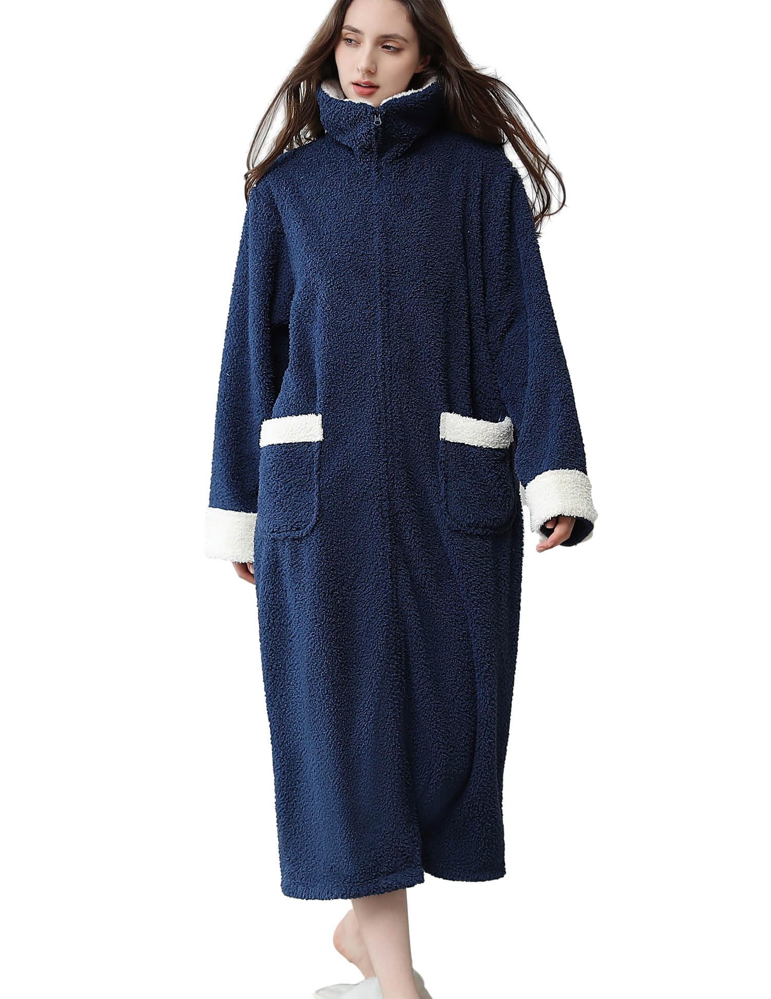 Daiwor Kout Zippered Robes for Women Winter Warm Fluffy Robes with ...