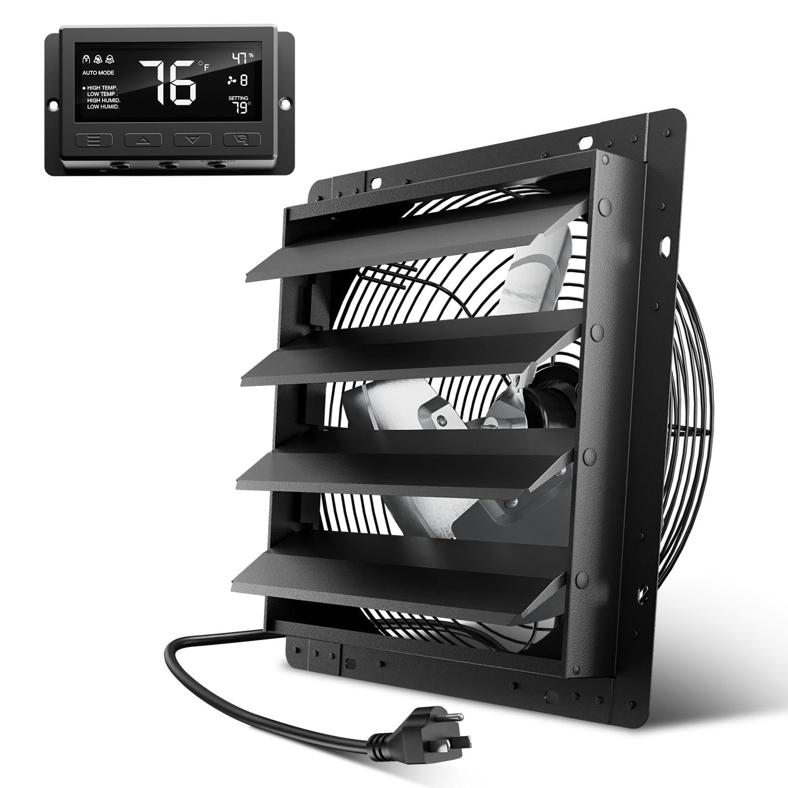 Hon&Guan Shutter Exhaust Fan, 14-Inch Wall Mount Attic Fan with ...