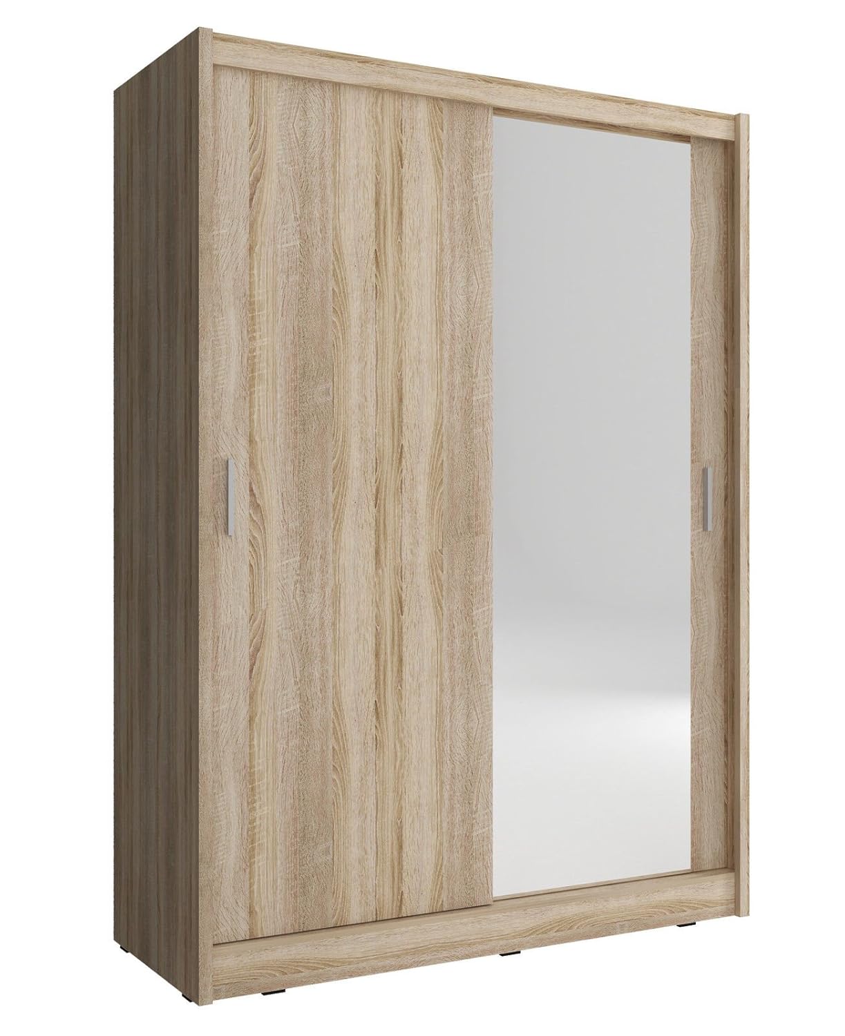 Maya - 2 Doors Mirrored Bedroom Wardrobe with Hanging Rail - Light Wood ...