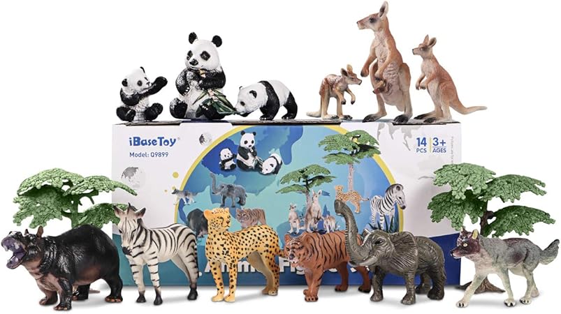 iBaseToy 14Pcs Toy Animals Set - Jumbo Zoo Animals, King of Jungle ...