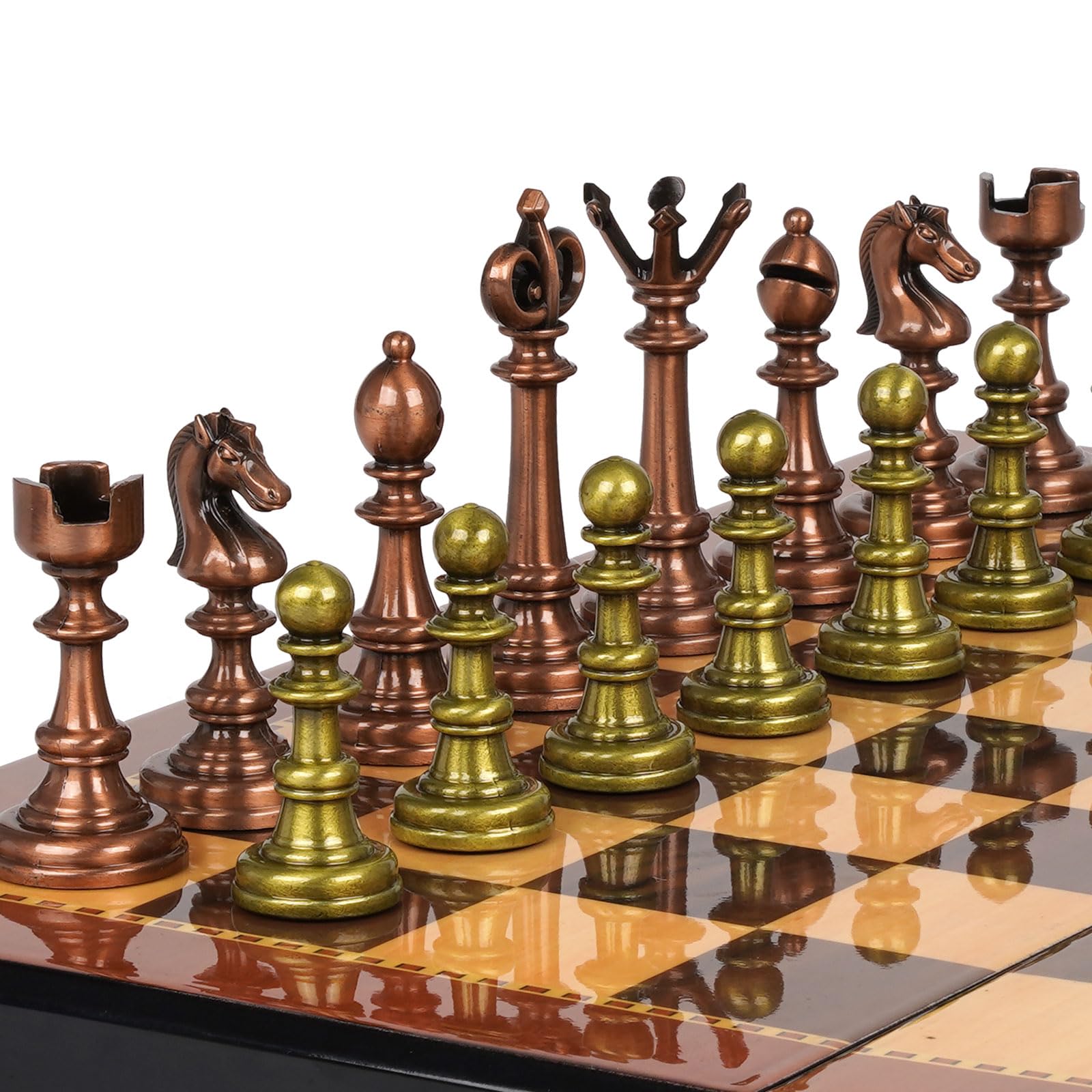 Vintage Metal Chess Set for Adults – Wooden Chess Board with Metal ...