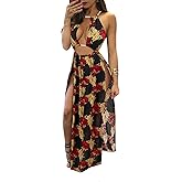 BIUBIU Women's Sexy Boho Floral Halter Summer Maxi Dress Beach Party ...
