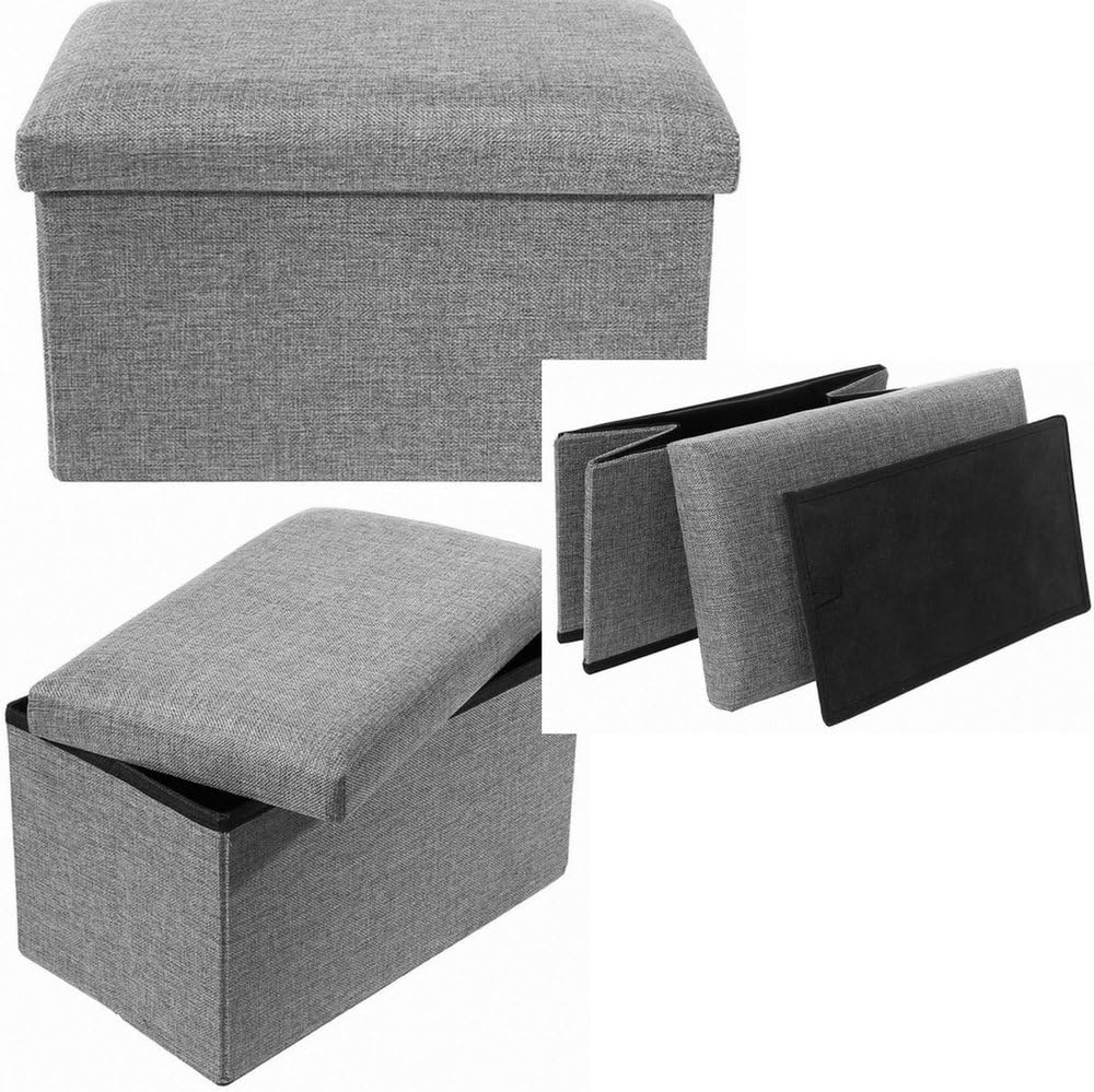 Amazon.com: EFD Collapsible Storage Ottoman with Lid Grey Faux Linen ...