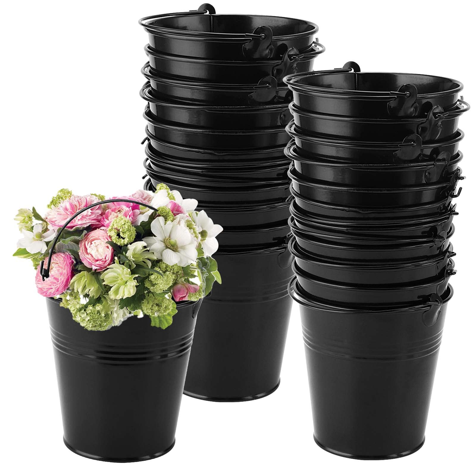 TAICHEUT 15 Pack Black Galvanized Metal Buckets, 2.8x4 inch Mini ...