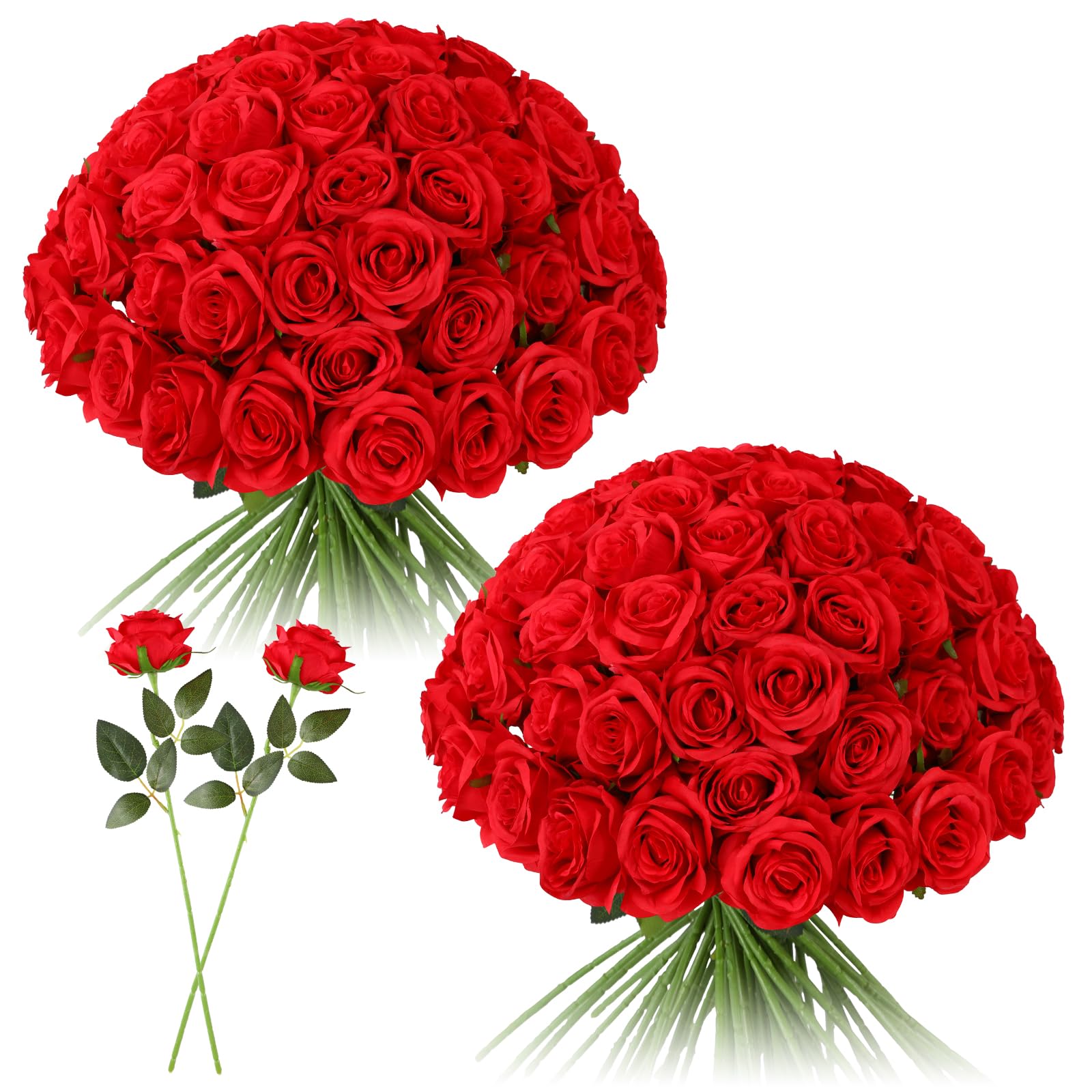 Tifuly Red Roses Artificial Flowers Bulk - 50 Pcs Realistic Long Stem ...