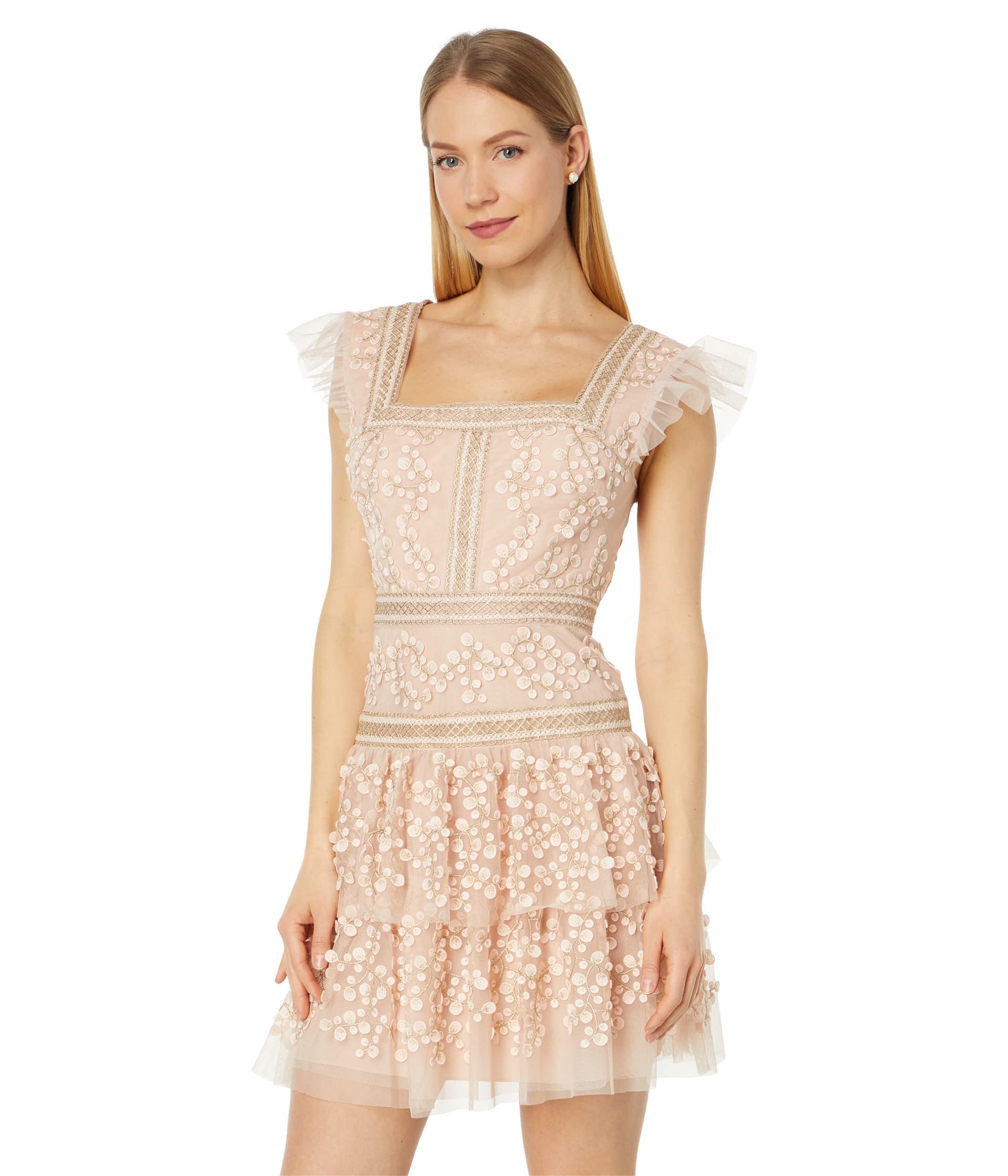 BCBGMAXAZRIA Women's Cap Sleeve A Line Evening Dress Square Neck Short ...