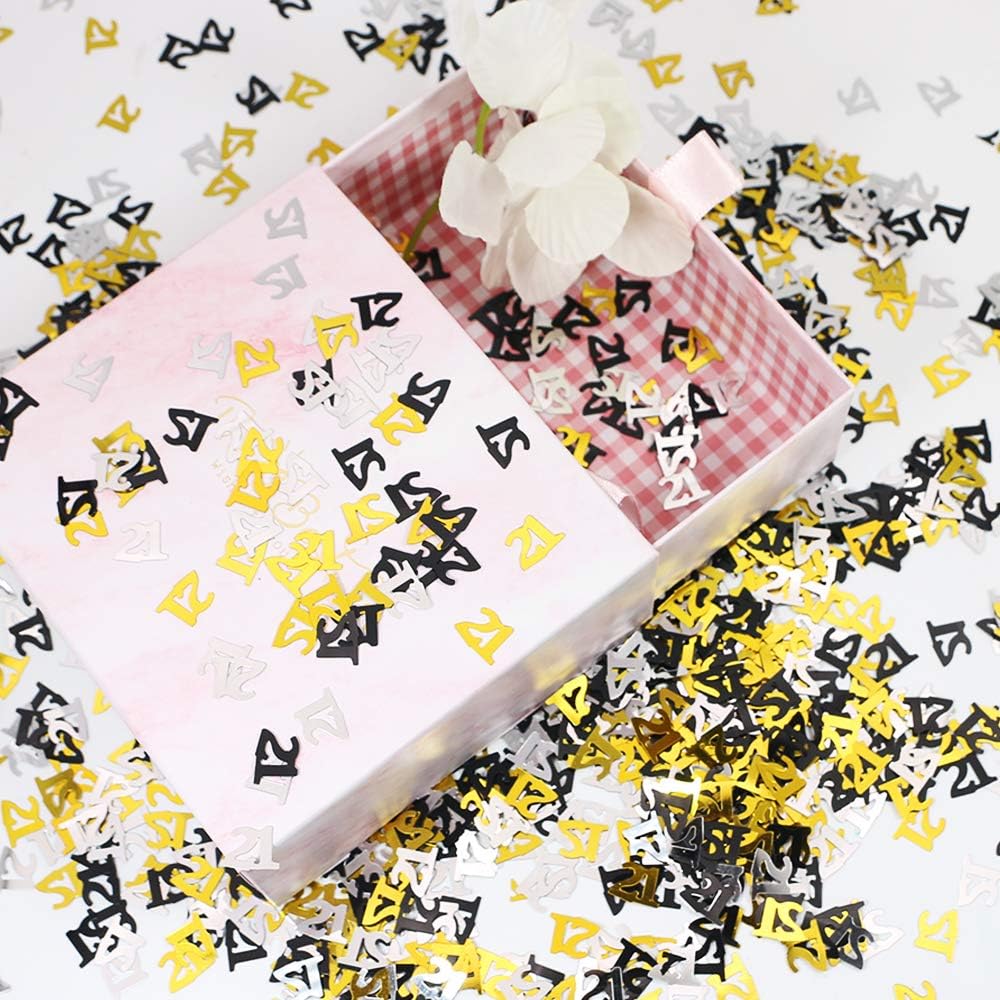 21st Birthday Confetti, Black Gold Silver Number 21 Confetti, 30g Table ...