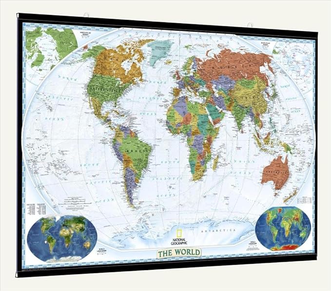 National Geographic Decorator Laminated World Wall Map with fitted ...