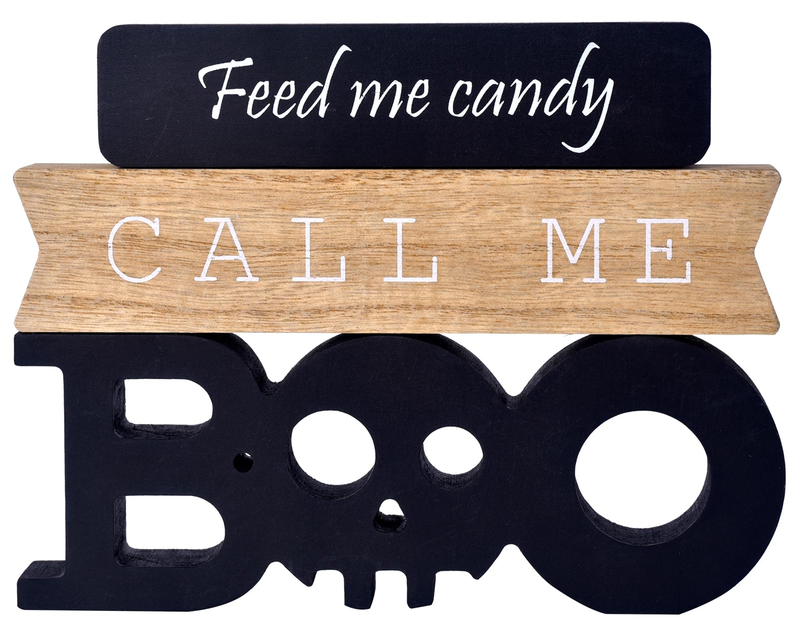 Wooden Block Halloween Decoration, Feed Me Candy, Call Me Boo 3D Quote ...