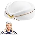 NUOBESTY Bow White Beret Hat Cap Vintage British Stewardess Hat Wool ...