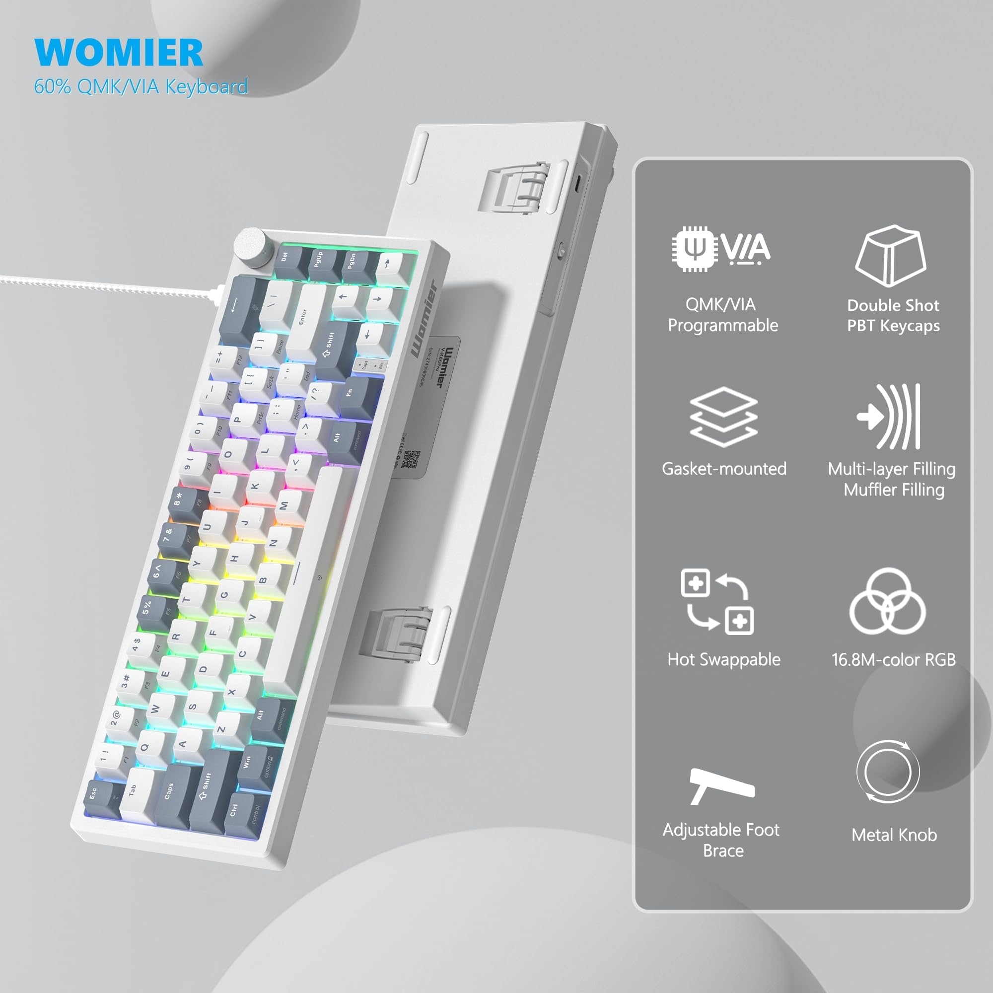 Mua Womier VK66 PRO 60% Gaming Keyboard Wired, QMK/VIA Creamy ...