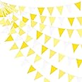 Amazon.com: 32Ft Yellow Party Decorations Yellow White Pennant Banner ...