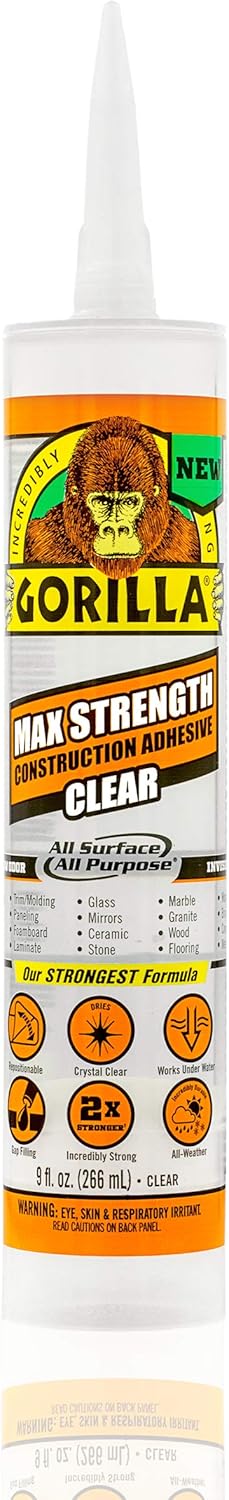 Gorilla Max Strength Clear Construction Adhesive, 9 Ounce Cartridge ...
