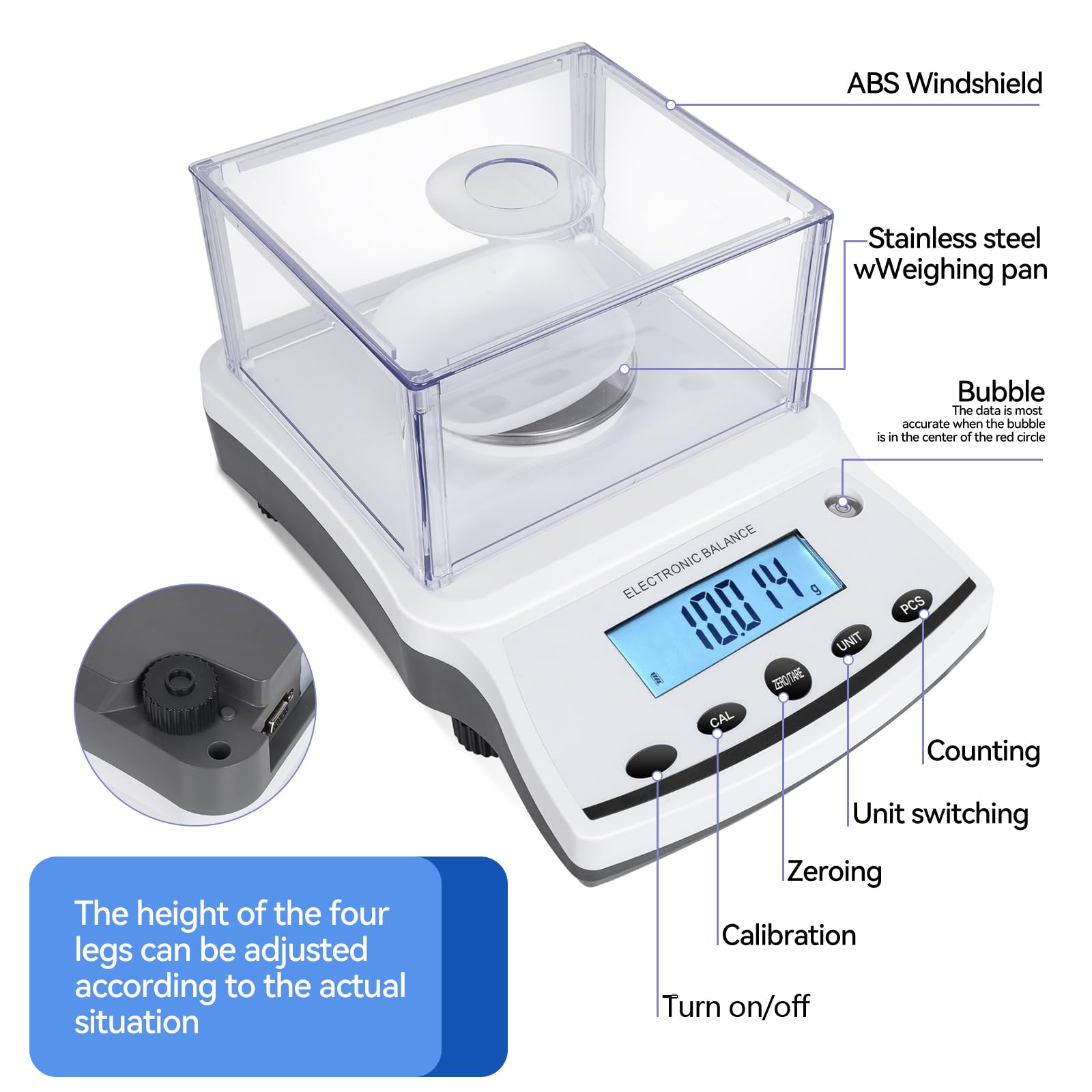 500g X 0.001g High Precision Analytical Balance Scale With Windshield ...