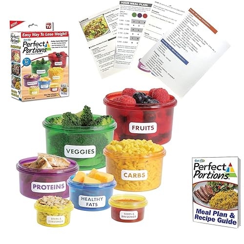 Perfect Portions 7-Piece Labelled Color Coded Dishwasher Microwave Safe ...