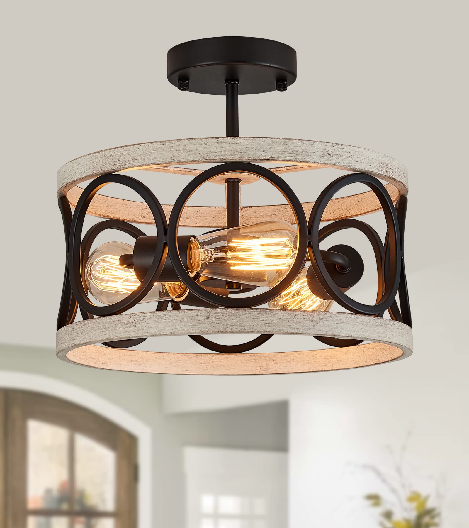 MEIXISUE 3-Lights Modern Farmhouse Ceiling Light Fixture Black and ...
