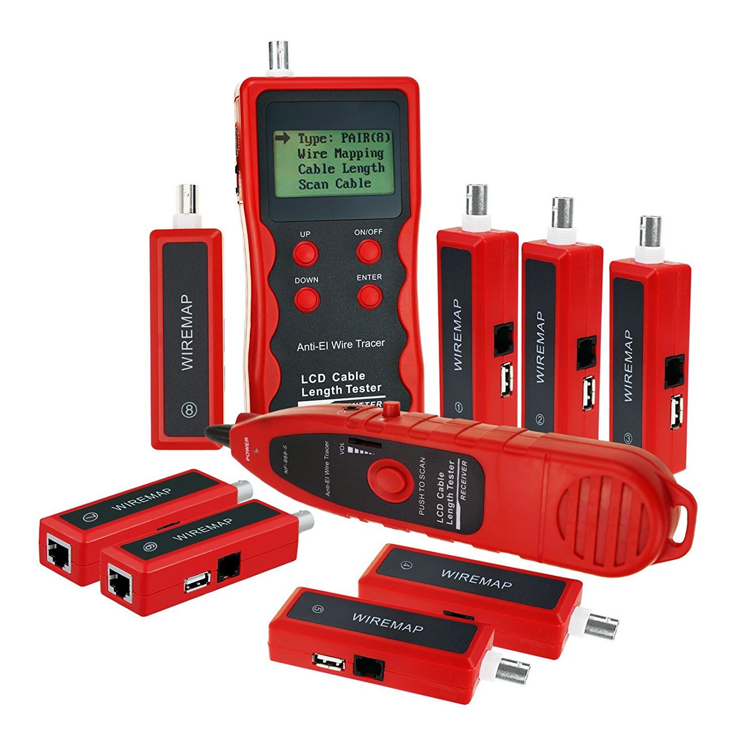 Digital Kabel Tester Tracker mit 8 Remote Adapter Wiremap RJ45 RJ11 BNC ...