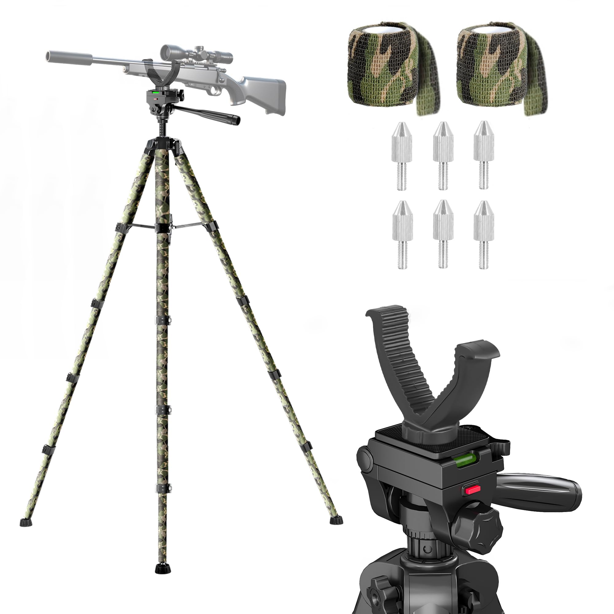 74” Shooting Tripod, Hunting Rest V Yoke Rifle Rest with 6 Ground ...