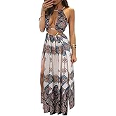 BIUBIU Women's Sexy Boho Floral Halter Summer Maxi Dress Beach Party ...