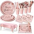 Amazon.com: Nkaiso Birthday Party Tableware, 161 Pieces Pink and ...