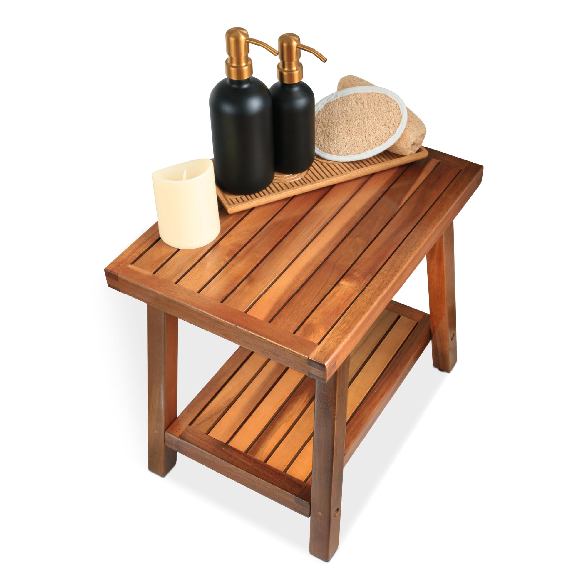 Shower Stool Bench Chair Waterproof with Storage Shelf for Shaving Legs ...