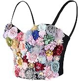 ELLACCI Women's Natural Reigning Lace Rhinestone Bustier Crop Top Sexy Mesh Corset Top Bra at ...