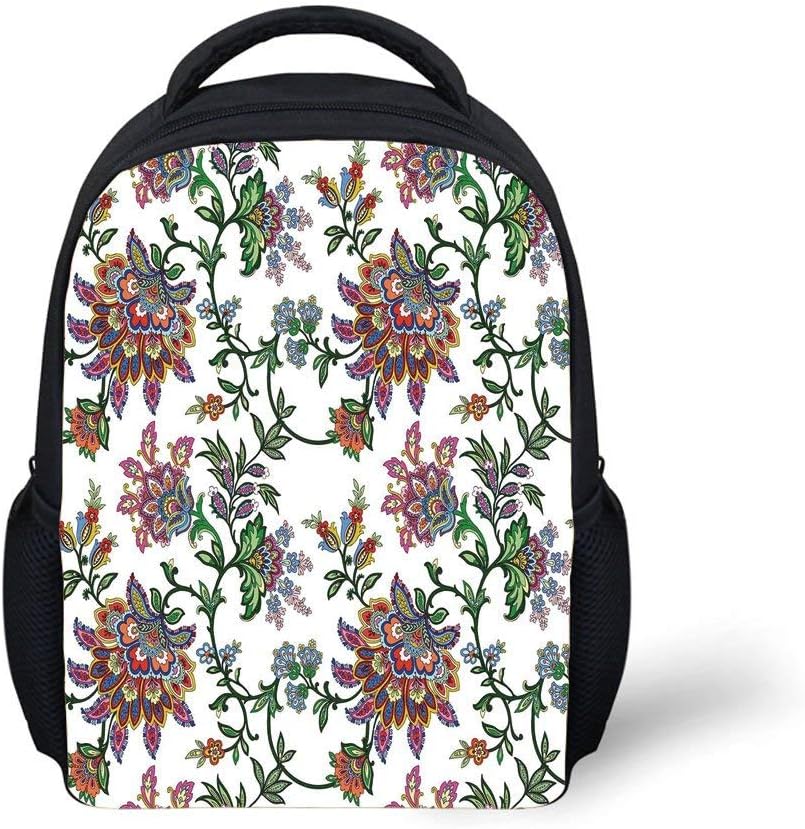 Kids School Backpack Floral,Vintage Style Ornamental Flower Motifs ...